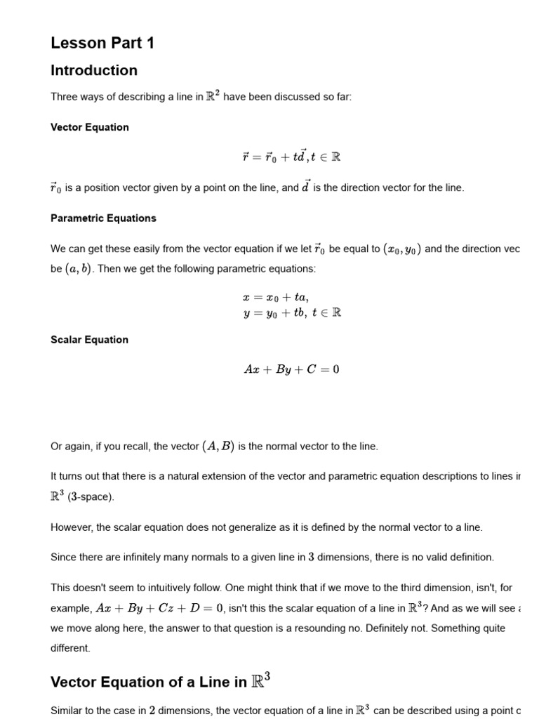 CEMC's Open Courseware - Equations of Lines in - ( - Mathbb (R) 3 ...