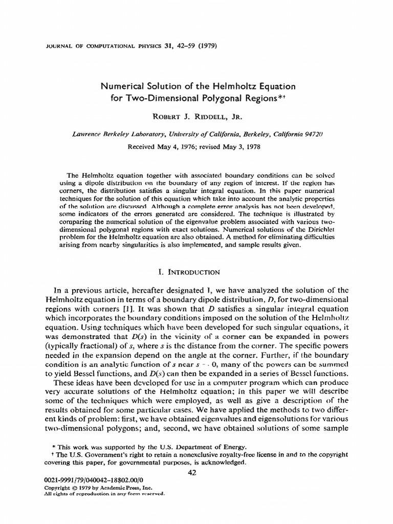 Numerical Solution of the Helmholt Equation for 2dimensioanl Polygonal Regions | PDF ...