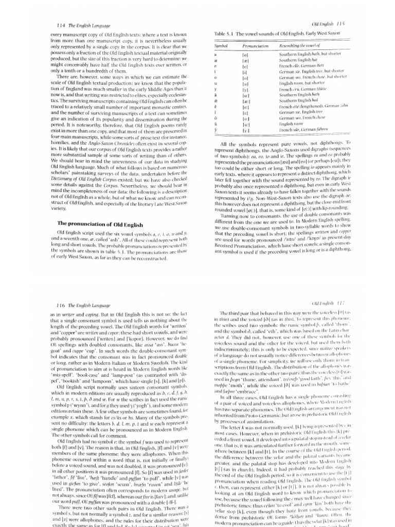 Barber Et Al., Chapter 5 - The Pronunciation of Old English, Sound ...