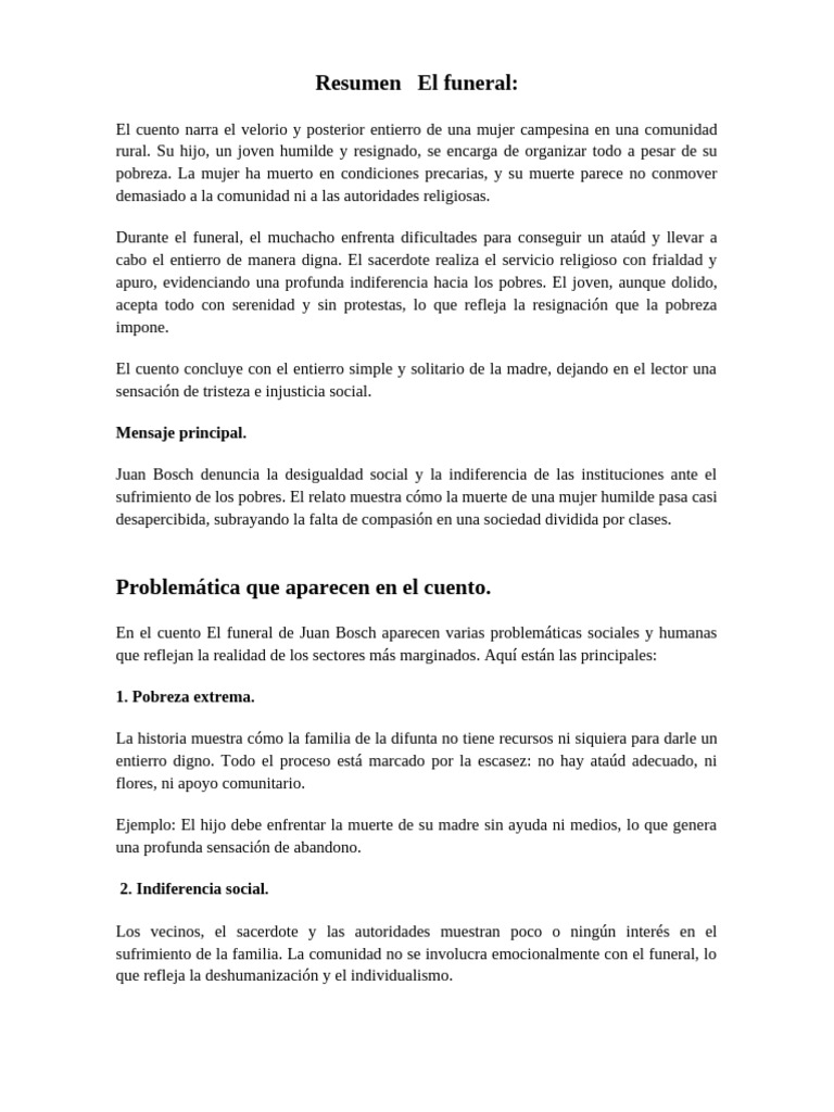 Resumen El Funeral Bernardo | PDF