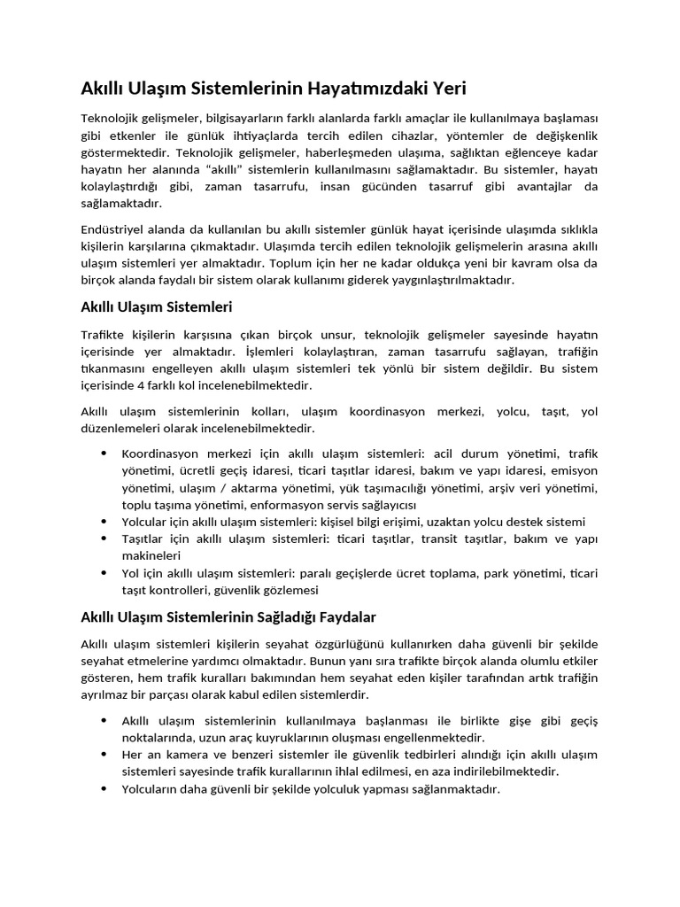 Akıllı Ulaşım Sistemlerinin Hayatımızdaki Yeri | PDF