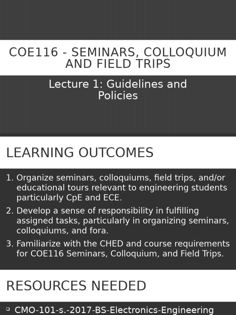 COE116 Seminar and Field Trip Guidelines | PDF | Seminar