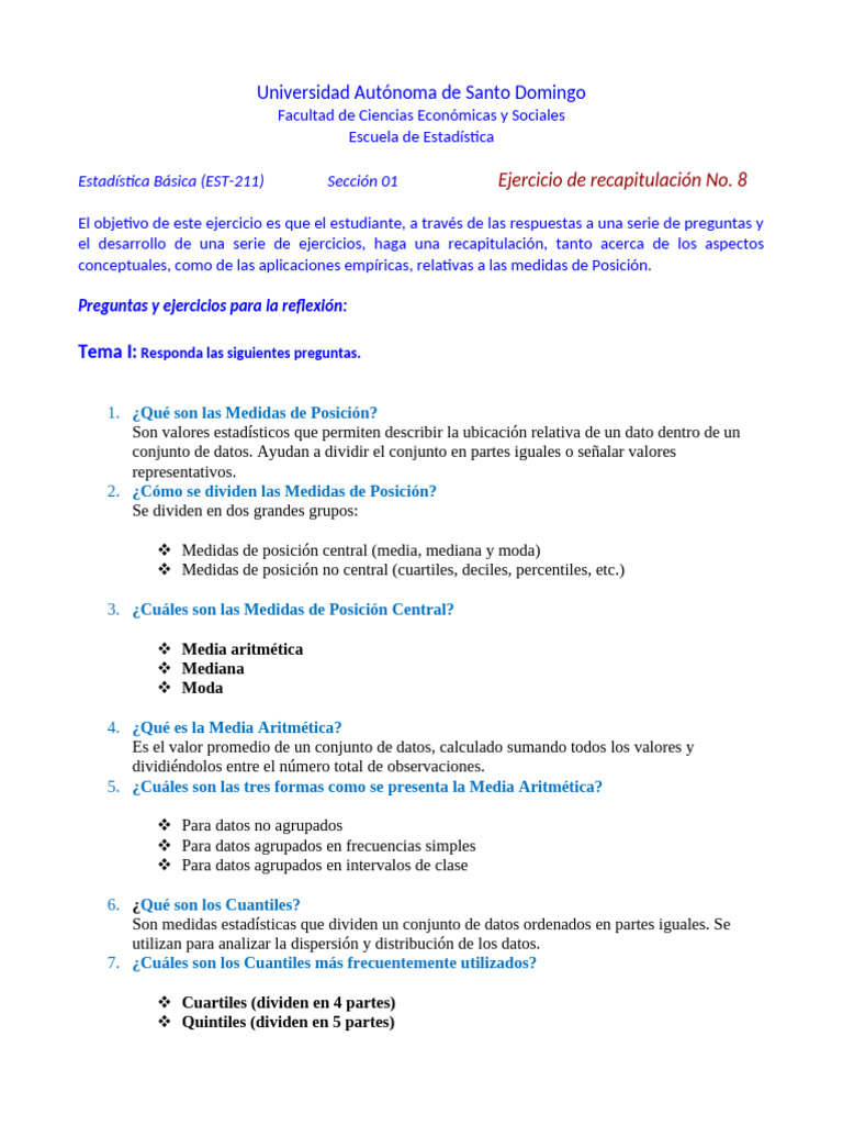 Ejercicio de Recapitulacion No. 8 | PDF | Cuantil | Análisis estadístico