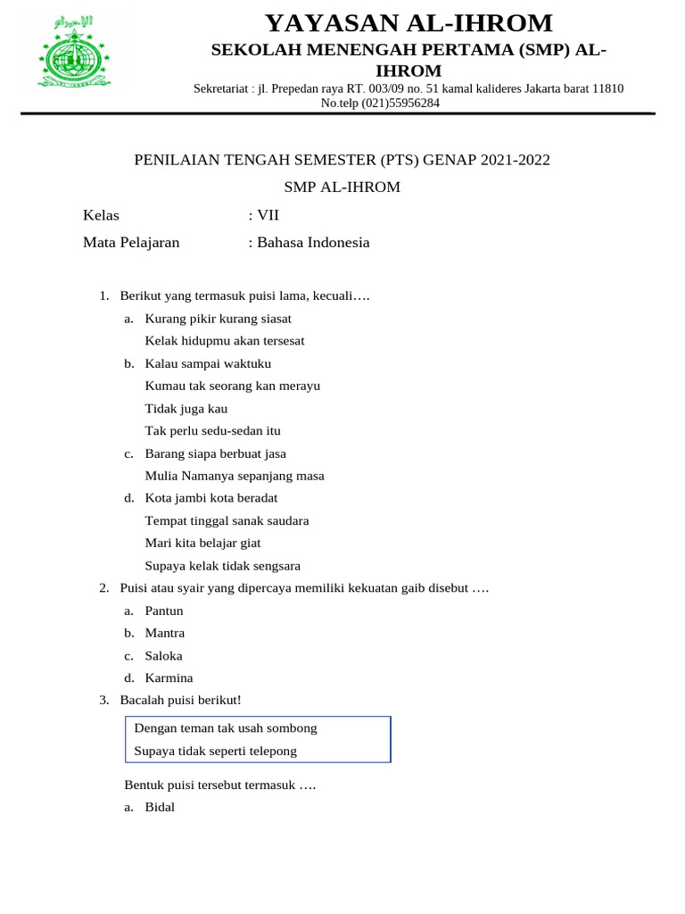 PTS B.Indo Kls VII | PDF