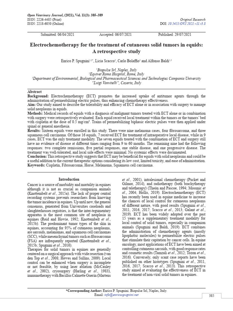 Electrochemotherapy For The Treatment of Cutaneous Solid Tumors in ...