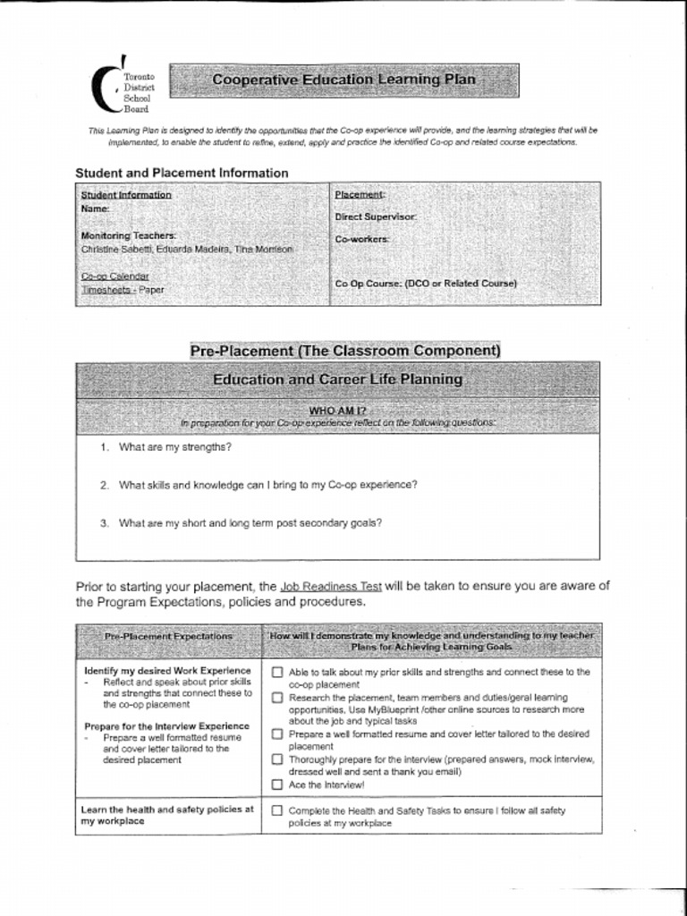 COOP Learning Plan | PDF