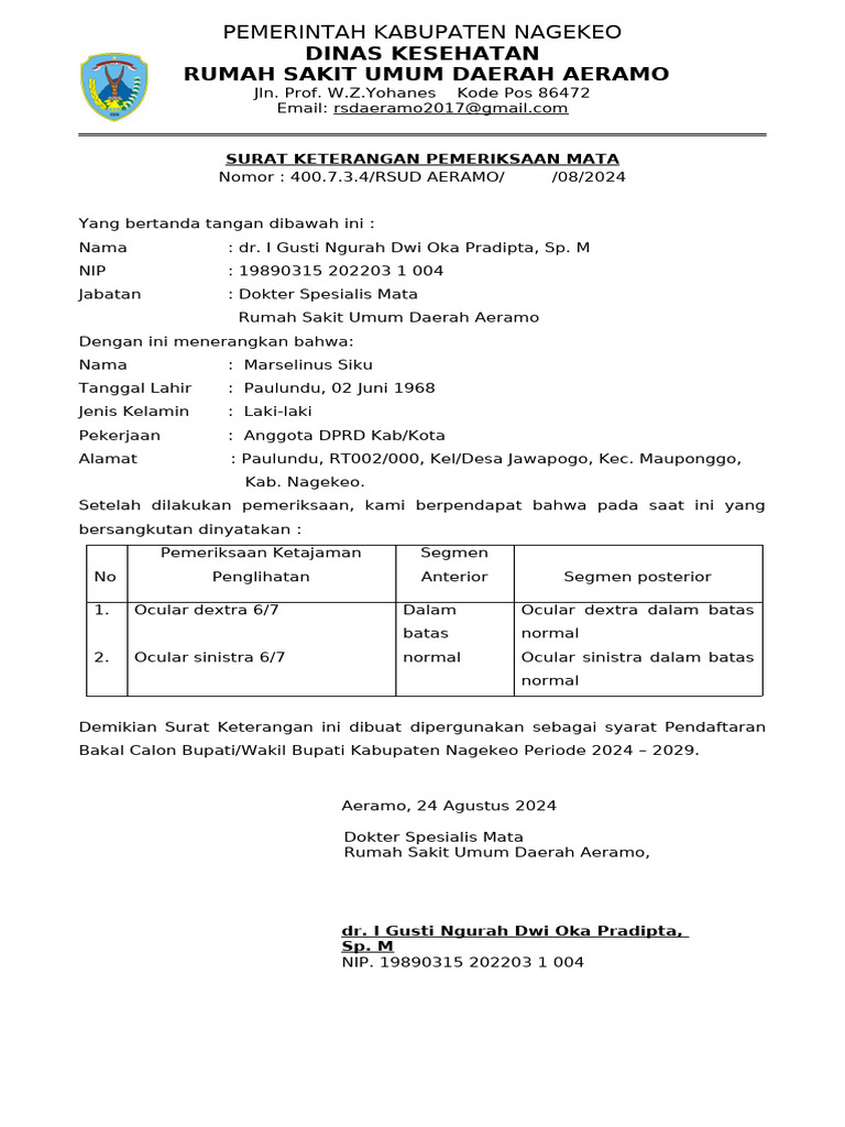 Surat Keterangan Pemeriksaan Mata 2024 | PDF