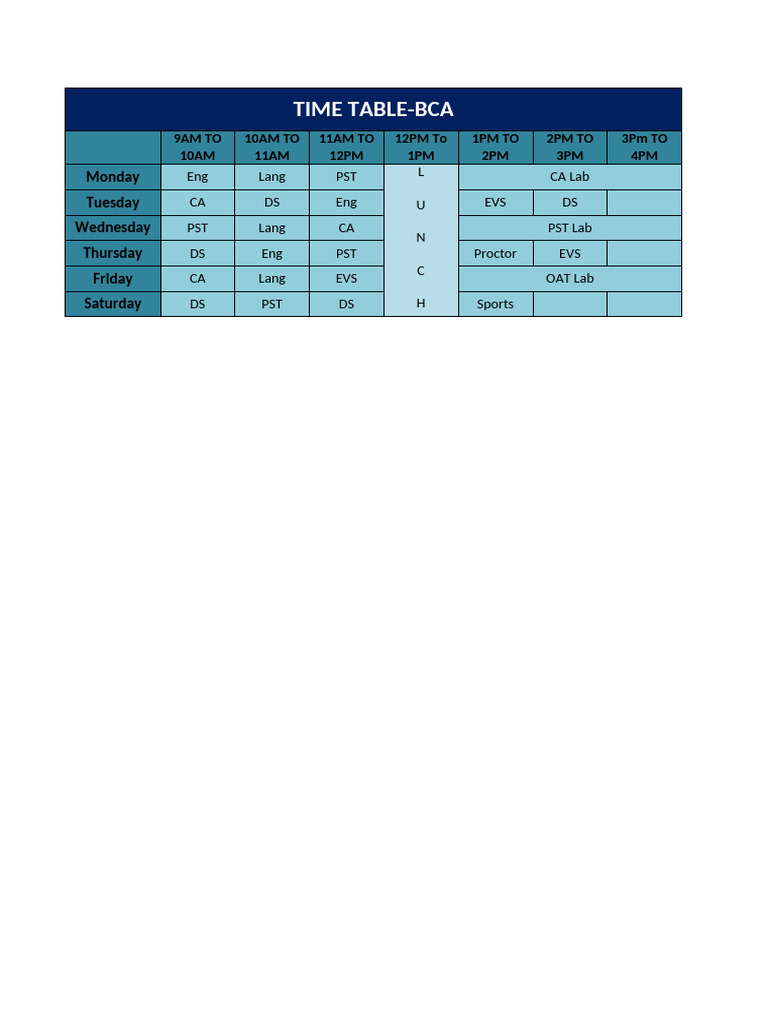 BCA Weekly Class Schedule | PDF