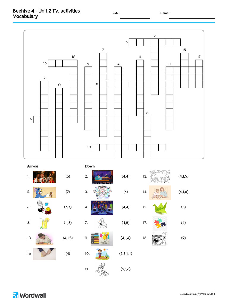 Beehive 4 Unit 2 TV Activities Vocabulary Crossword | PDF