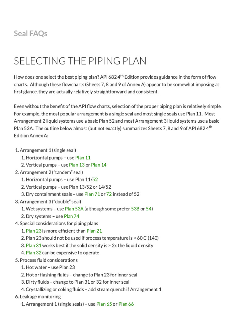 Selecting the Piping Plan _ Seal FAQs | PDF | Pump | Applied And ...