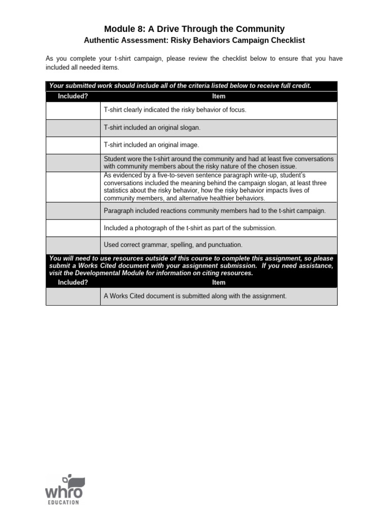 Mod8 Assessment Checklist | PDF