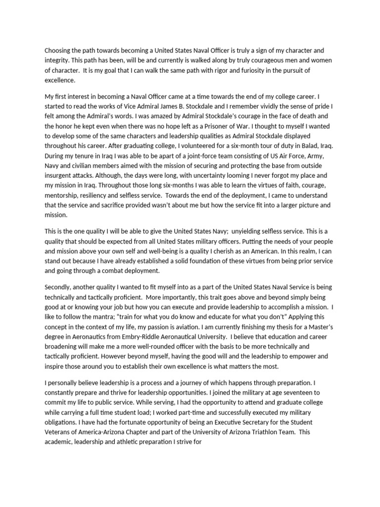 US Navy Officer Motivational Statement-Jackson | PDF | Leadership