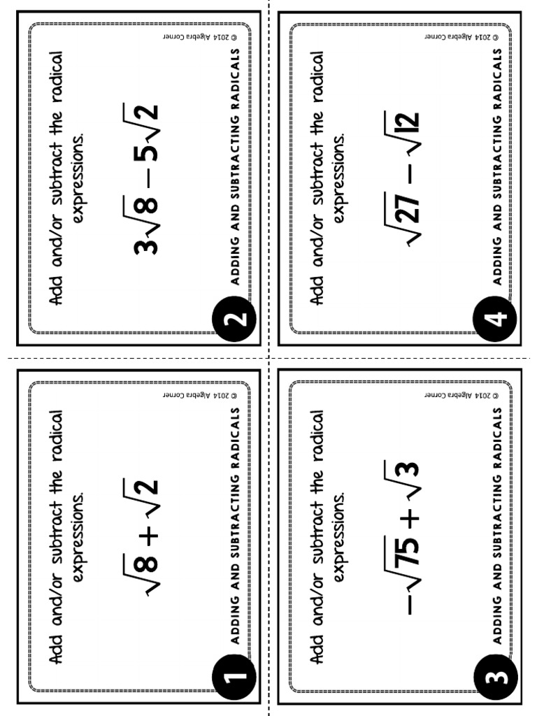 Adding and Subtracting Radical Task Cards | PDF
