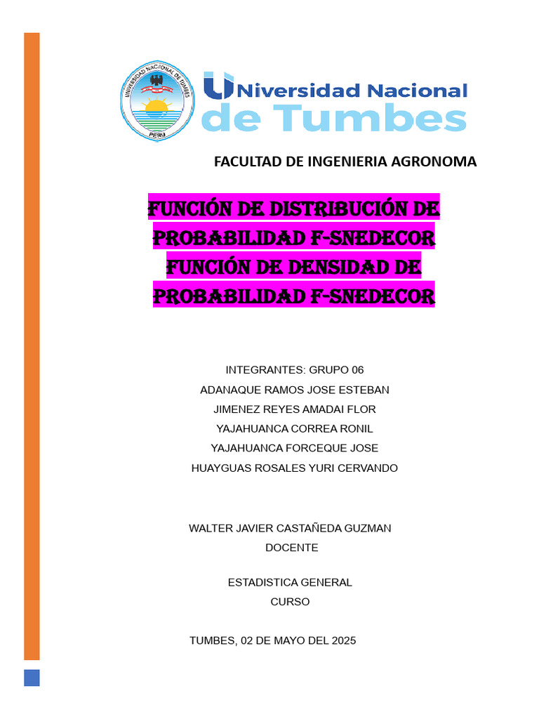 Distribución F de Snedecor en Estadística | PDF | Función de densidad ...