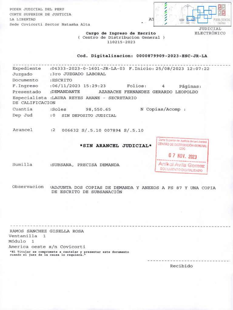 Exp. 04333 2023 Gerardo Subsana | PDF