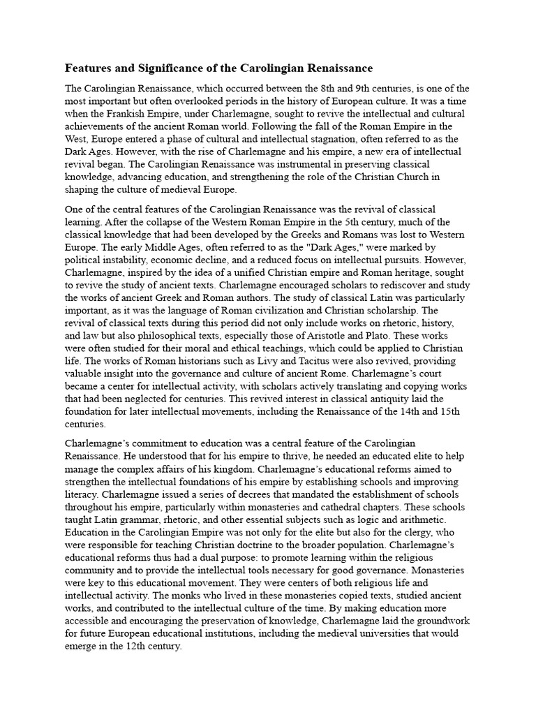 Features and Significance of The Carolingian Renaissance | PDF ...