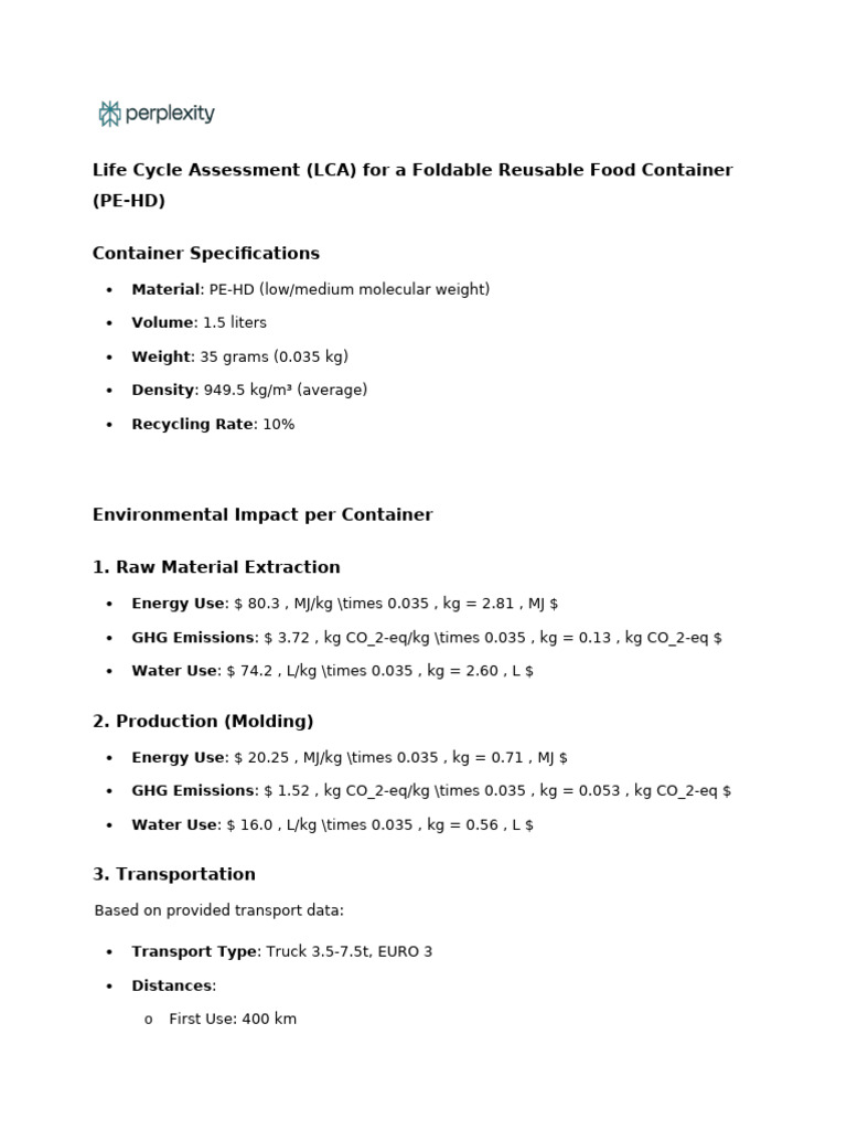 LCA of Foldable PE-HD Food Container | PDF | Life Cycle Assessment ...