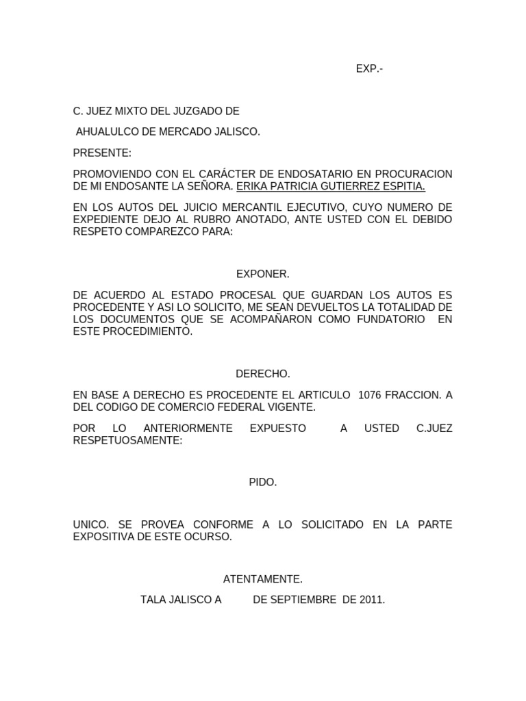 Ocurso de Devolucion de Documentos | PDF