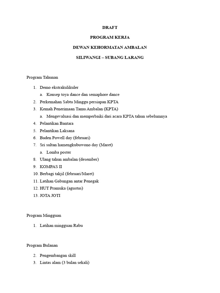 DRAFT PROGRAM KERJA AMBALAN 2025-2026 | PDF