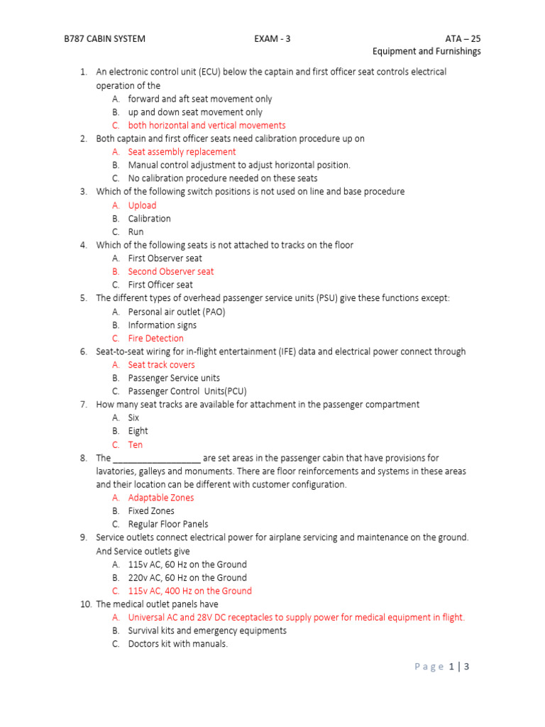 b787 Cabin System Exam With Answers | PDF | Aviation | Manufactured Goods