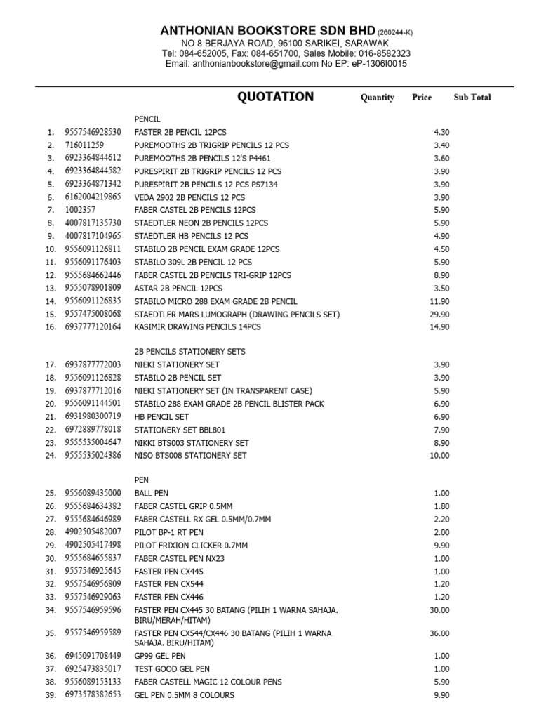 Quotation Alat Tulis Updated 7.3.2025 | PDF | Acrylic Paint | Pencil