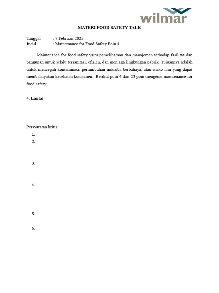 Materi Food Safety Talk (7 Februari 2025) | PDF