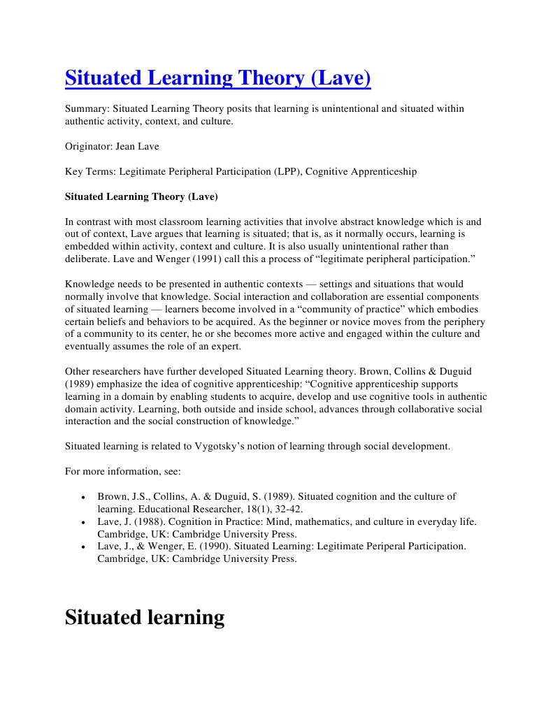 Situated Learning Theory | PDF | Neuropsychology | Learning