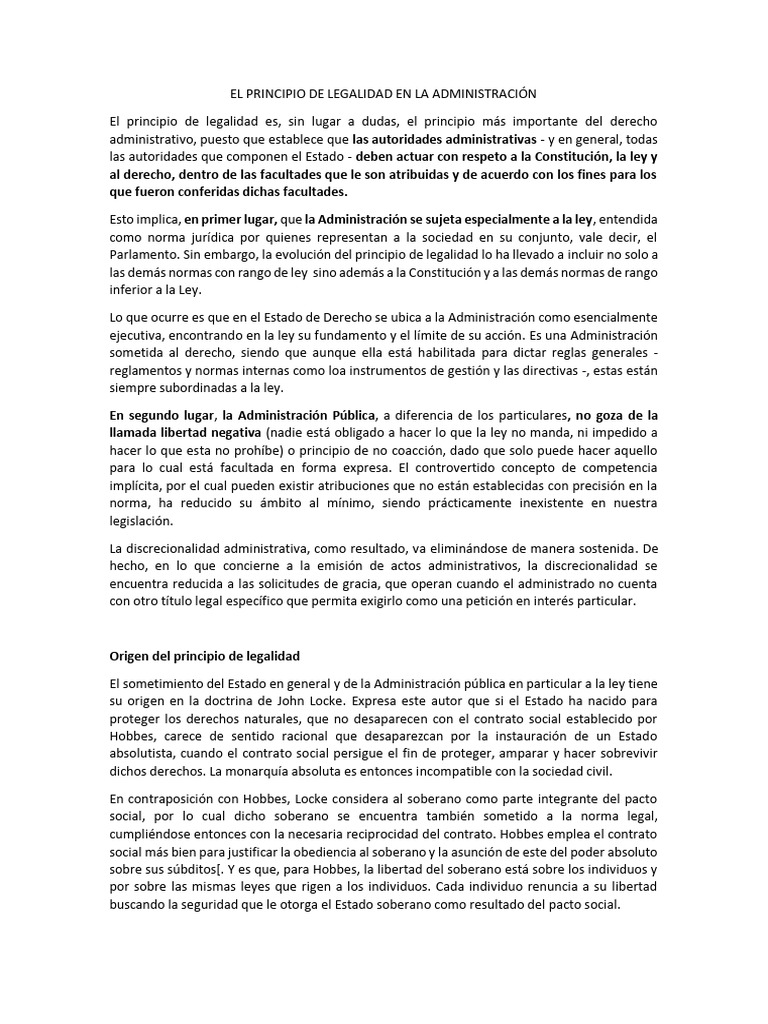 Principio de Legalidad en Administración | PDF | Contrato social ...