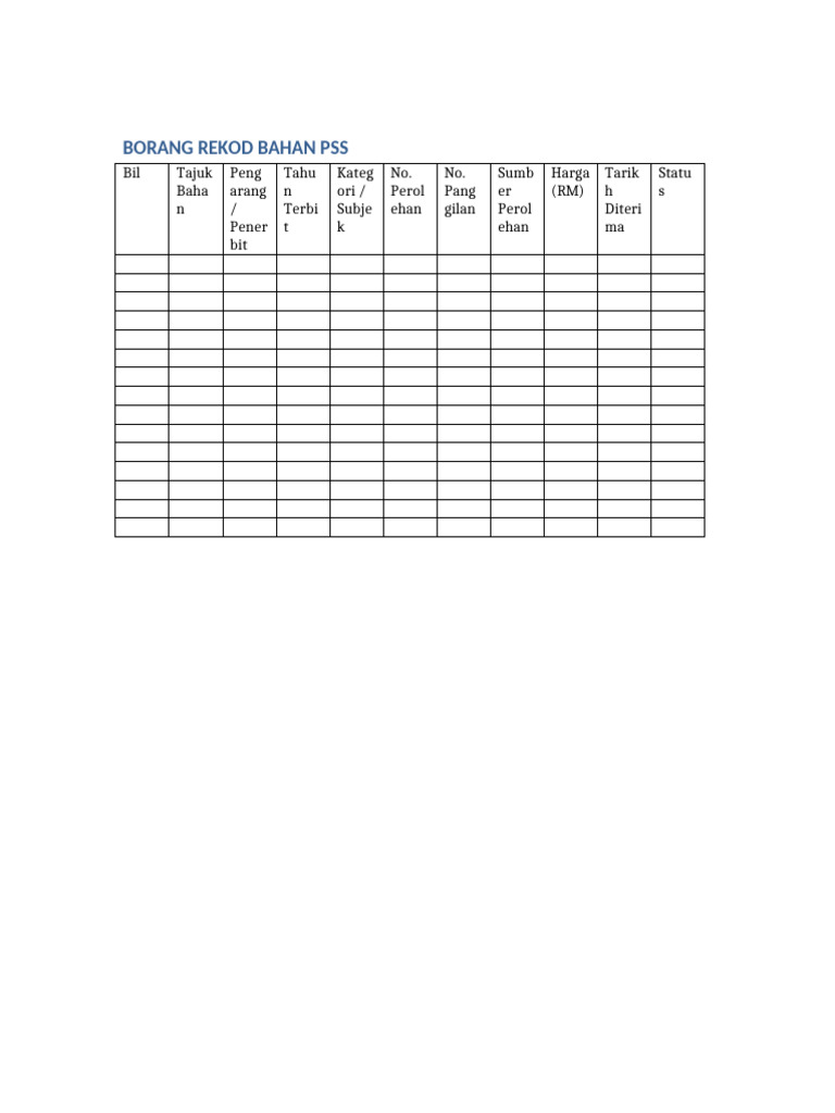 Borang Rekod Bahan PSS | PDF