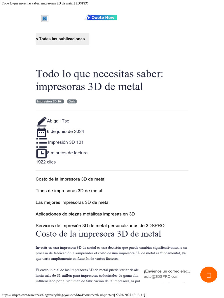 Todo Lo Que Necesitas Saber Impresoras 3D de Metal 3DSPRO | PDF