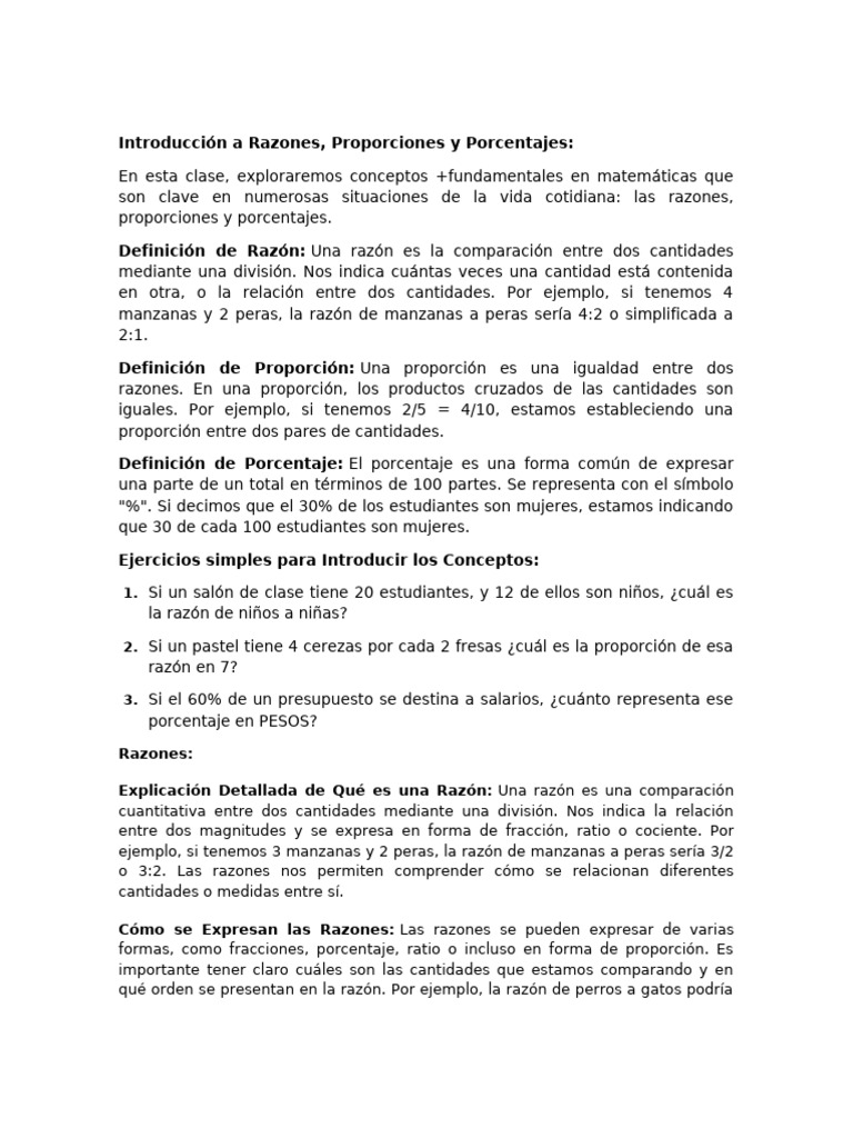 Documento orientador de Razones Proporciones y Porcentaje | PDF ...