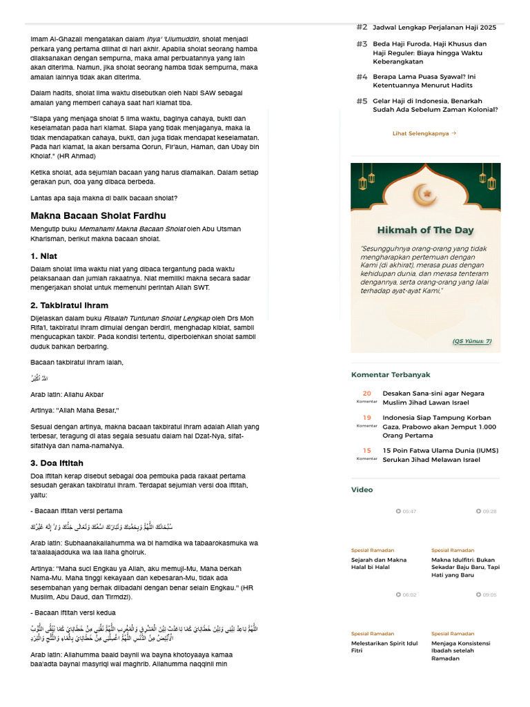 Makna Bacaan Sholat Fardhu, Muslim Pahami Ya! | PDF