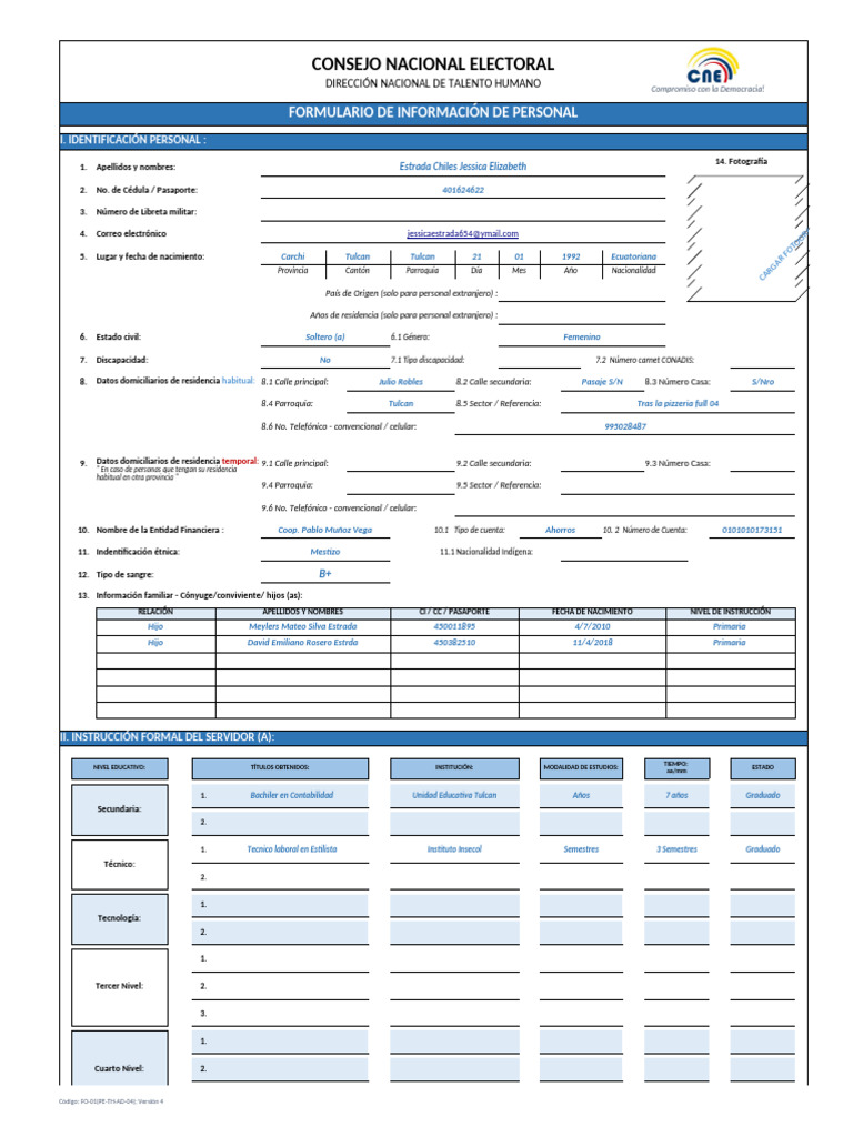 Formato Hoja de Vida CNE | PDF | Gobierno