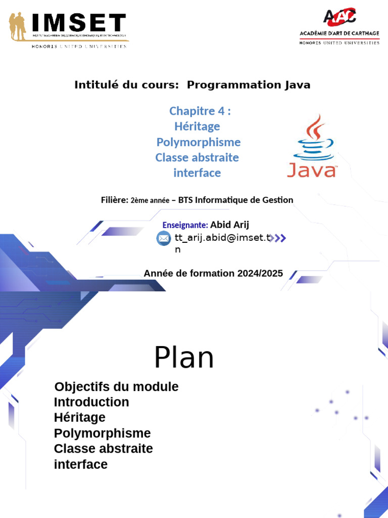 Chapitre4 Heritage Polymorphisme Classeabstraite Inteface | PDF | Classe (informatique ...