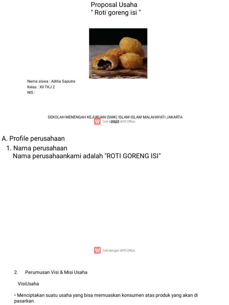Proposal Usaha Roti Goreng Isi Coklat | PDF