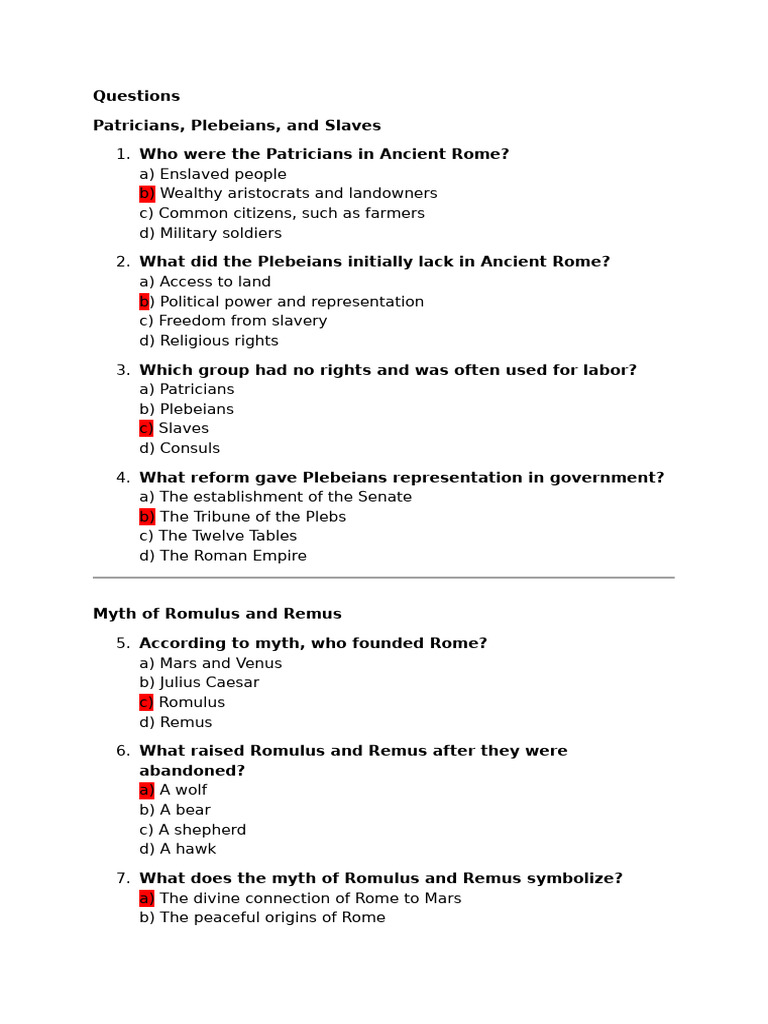 Humaities Questions | PDF | Roman Republic | Ancient Rome