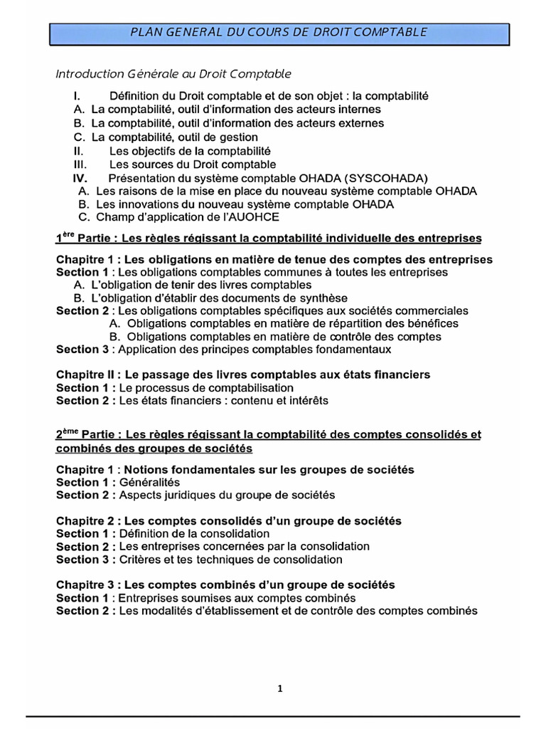 Cours Droit Comptable Ohada | PDF