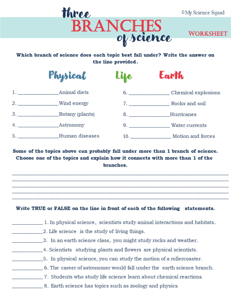 3 Branches of Science WS#2 | PDF