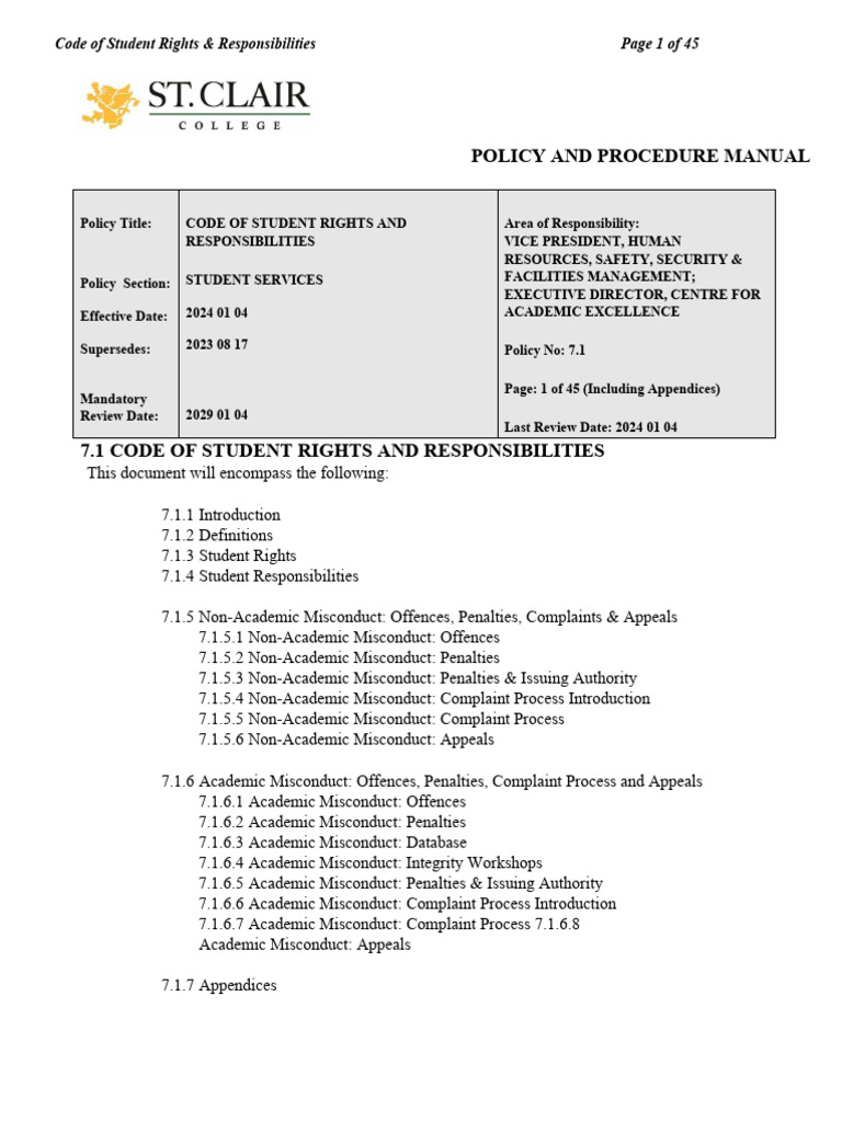 SSC Policies - Code of Student Rights & Responsibilities | PDF | Fraud ...