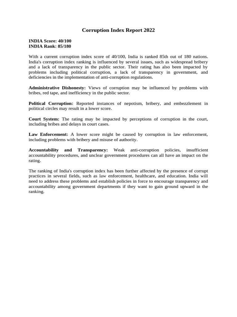 Assignments - Corruption Index Report 2022 | PDF