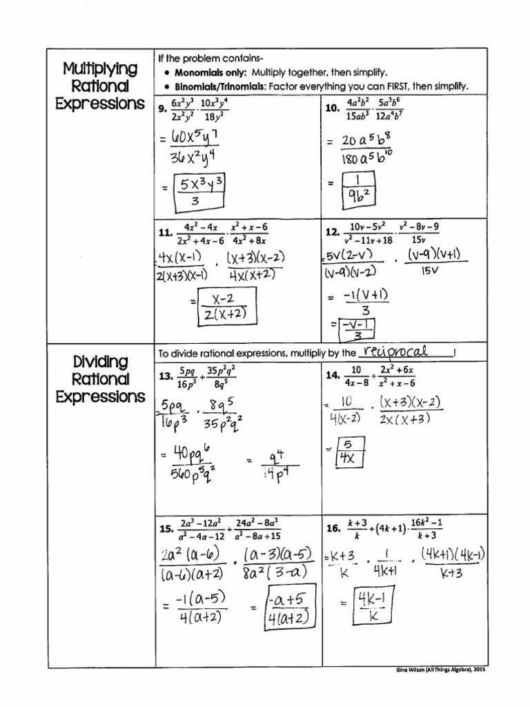Multiply & Divide Rational Expressions Notes KEY | PDF