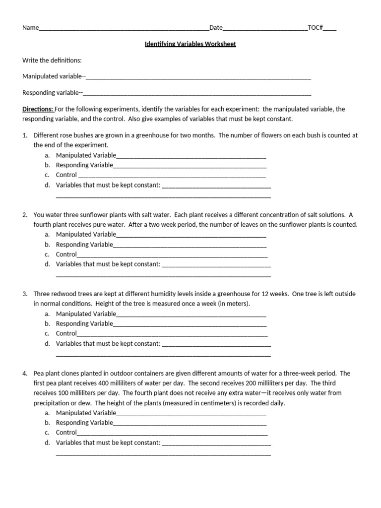 Identifying Variables Manipulated and Responding | PDF | Water | Plants