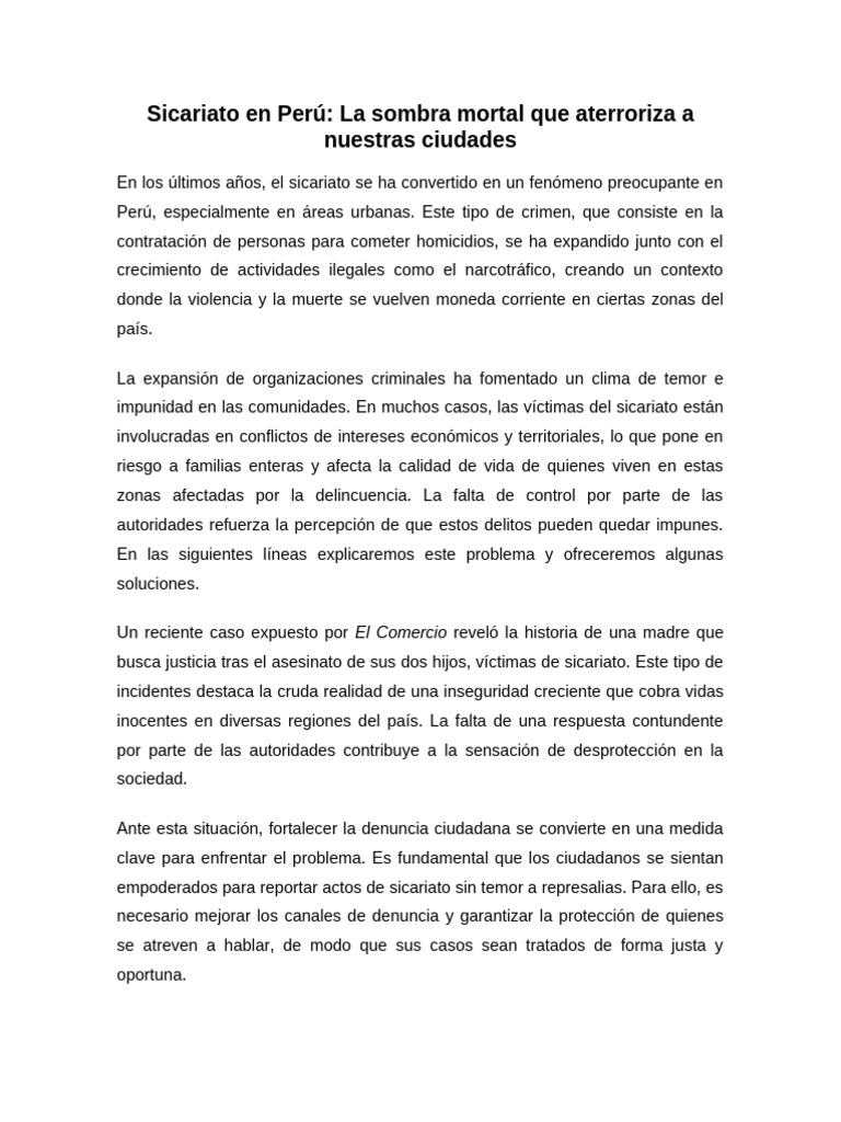 Sicariato en Perú (2da Version) | PDF | Violencia | Perú
