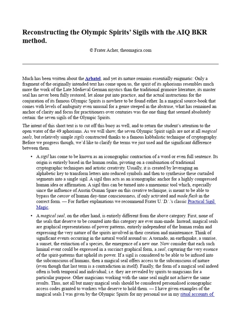 AIQ BKR Sigils - With Demonstration From The Olympic Spirits of The ...