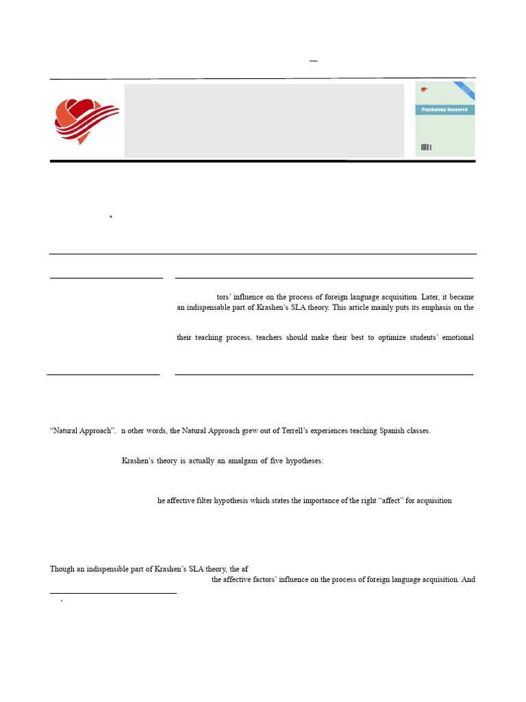 1 - Krashen - Affective Filter | PDF | Second Language Acquisition ...