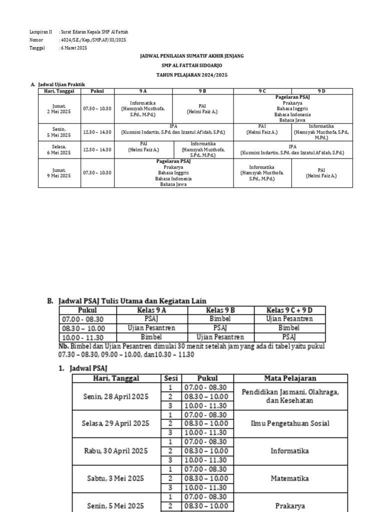 Jadwal PSAJ SMP FIX | PDF