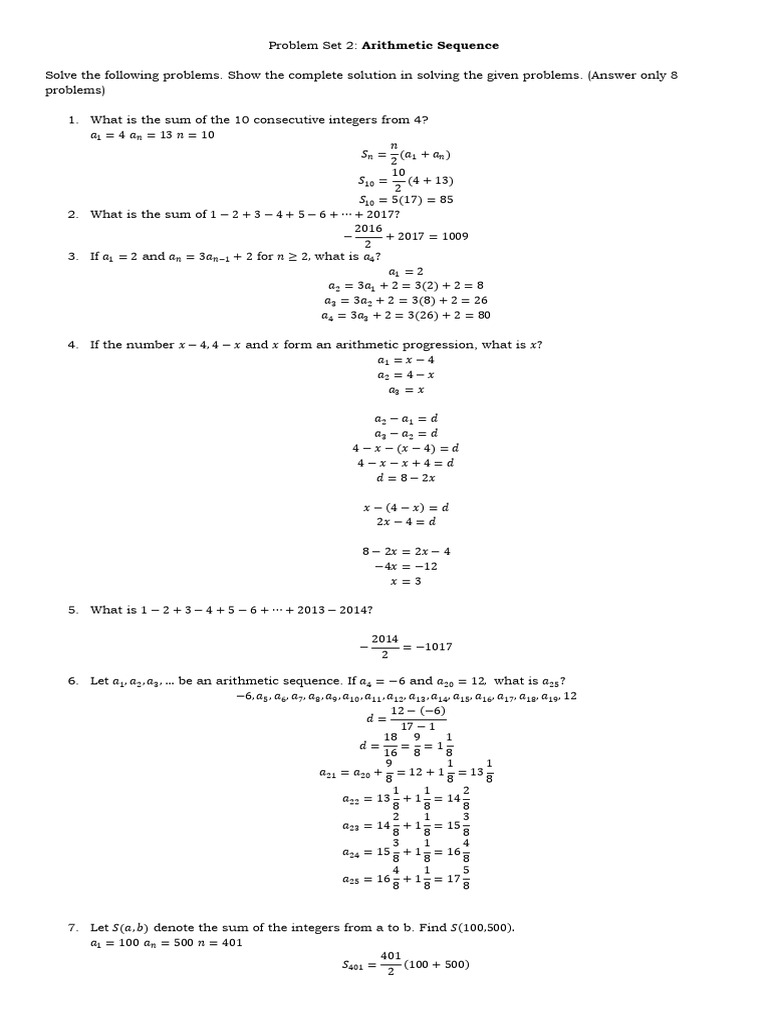 PS 2 Arithmetic Sequence Answer Key | PDF | Numbers | Summation