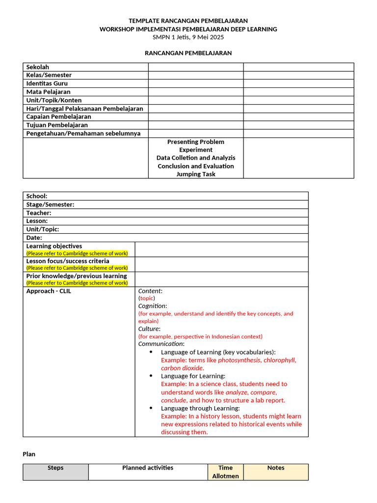 Template For Lesson Plan (Revised) (1) DDDD | PDF | Lesson Plan | Learning