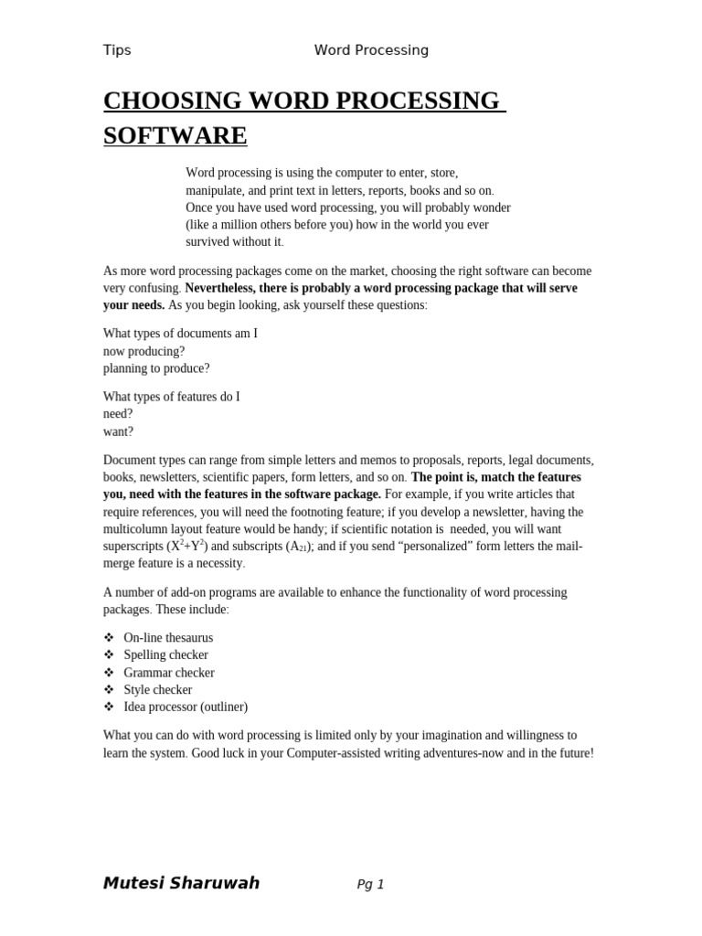Choosing Word Processing Sofy | PDF