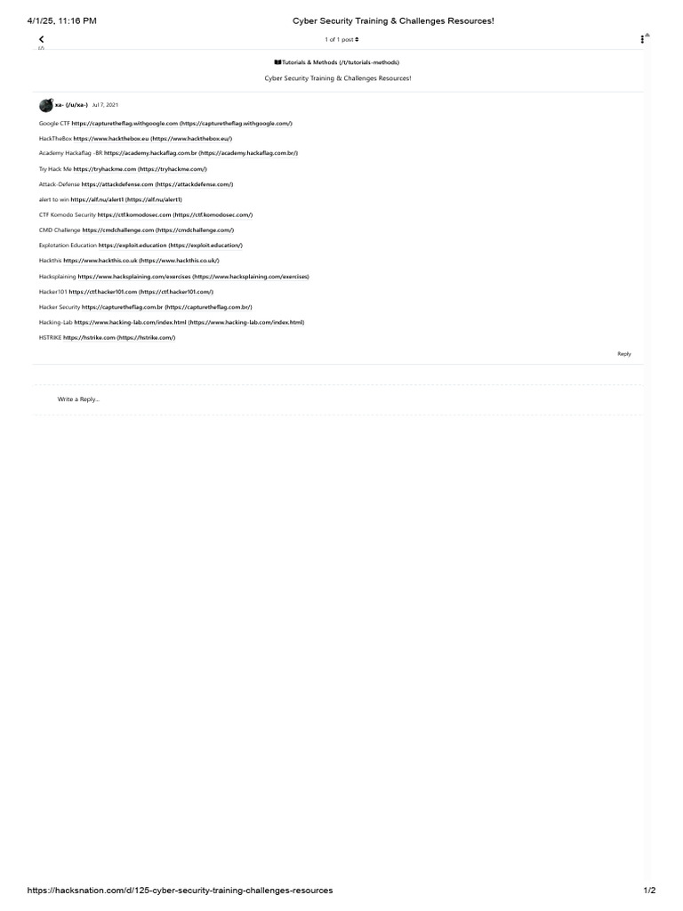 Cyber Security Training Challenges Resources Pdf Battles And
